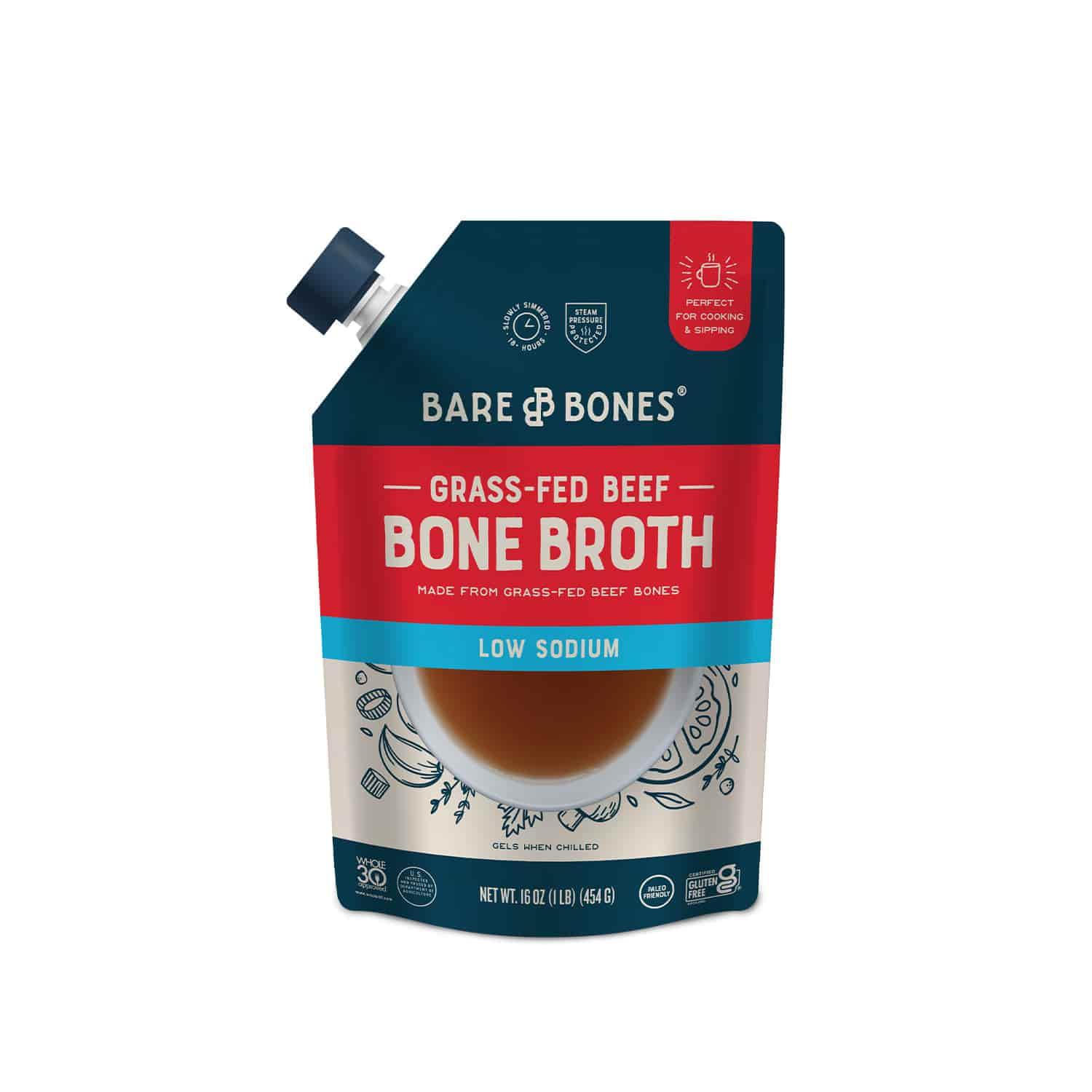 Beef Bone Broth, Low Sodium, Grass-Fed, 16 Fl Oz