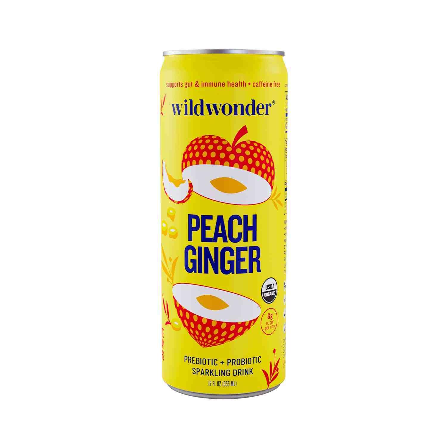 Prebiotic + Probiotic Sparkling Drink, Peach Ginger, 12 Fl Oz